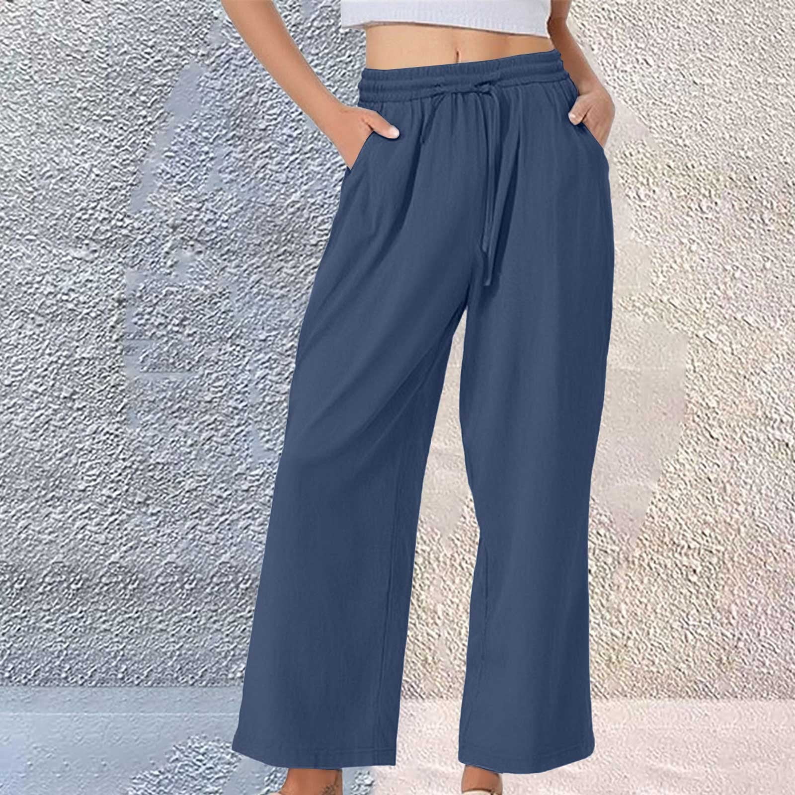 Blue Womens Sweatpants Women's Pure Cotton and Linen Wide Leg Pants ...