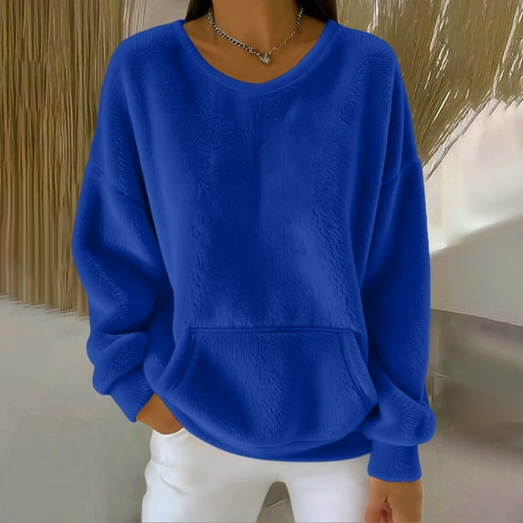Blue Womens Sweatshirt Womens Sweatshirt Double Fuzzy Fleece Soft ...