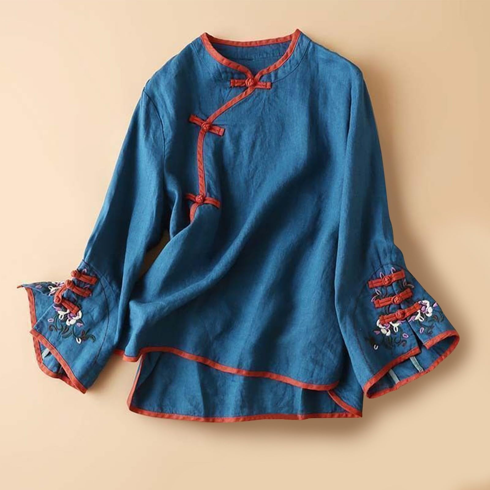Blue Womens Tops Chinese Traditional Suit Blouse Women Embroidery ...