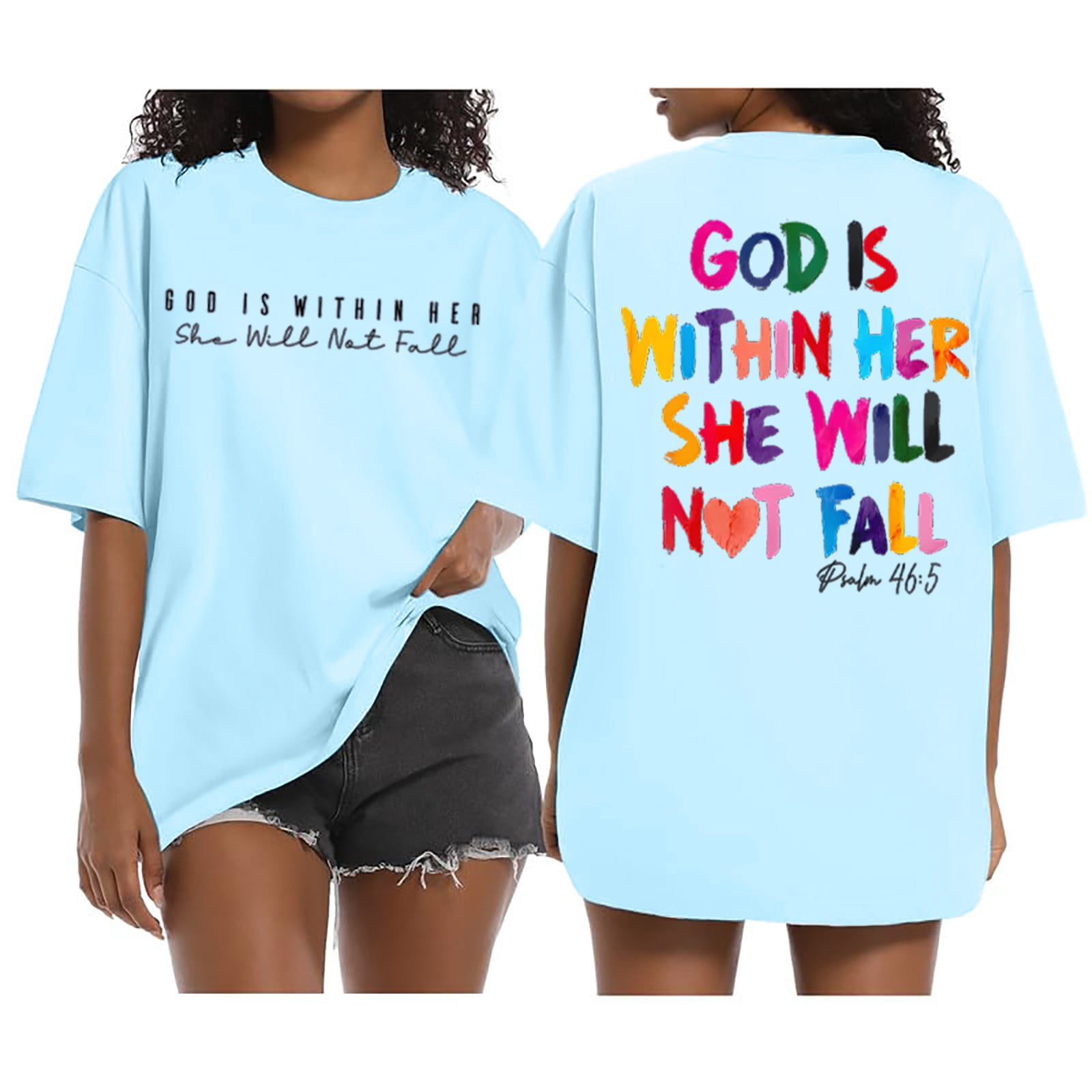 Blue Womens Tops Oversized Shirts for Women Shirt Verse T Shirt God Is ...