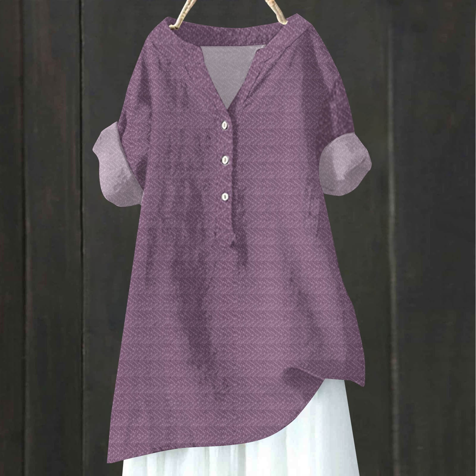 Blue Womens Tops Solid Color Simple Geometric Texture Semi Open Shirt ...
