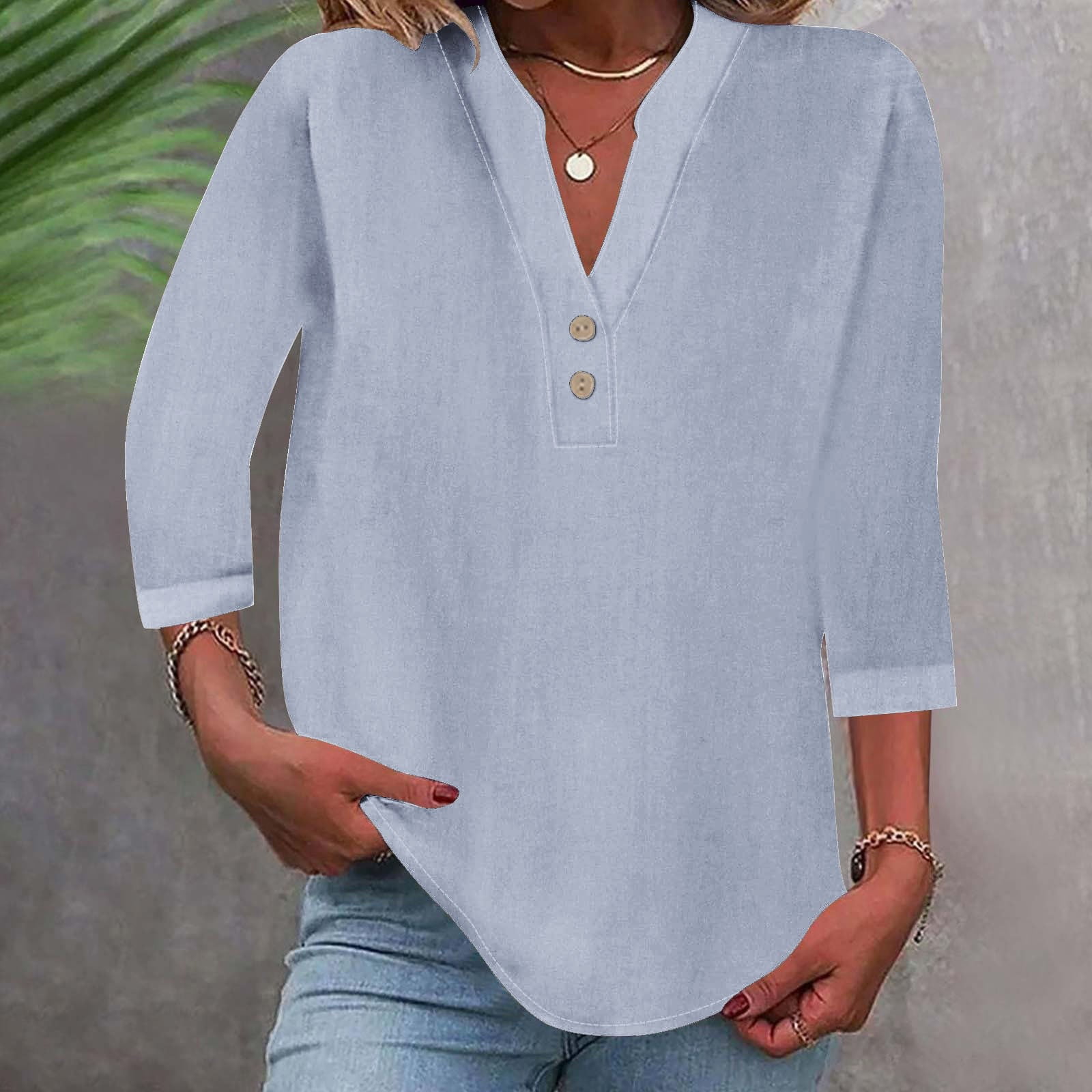 Blue Womens Tops Women's Fashion Casual V Neck Button Down Short Sleeve ...