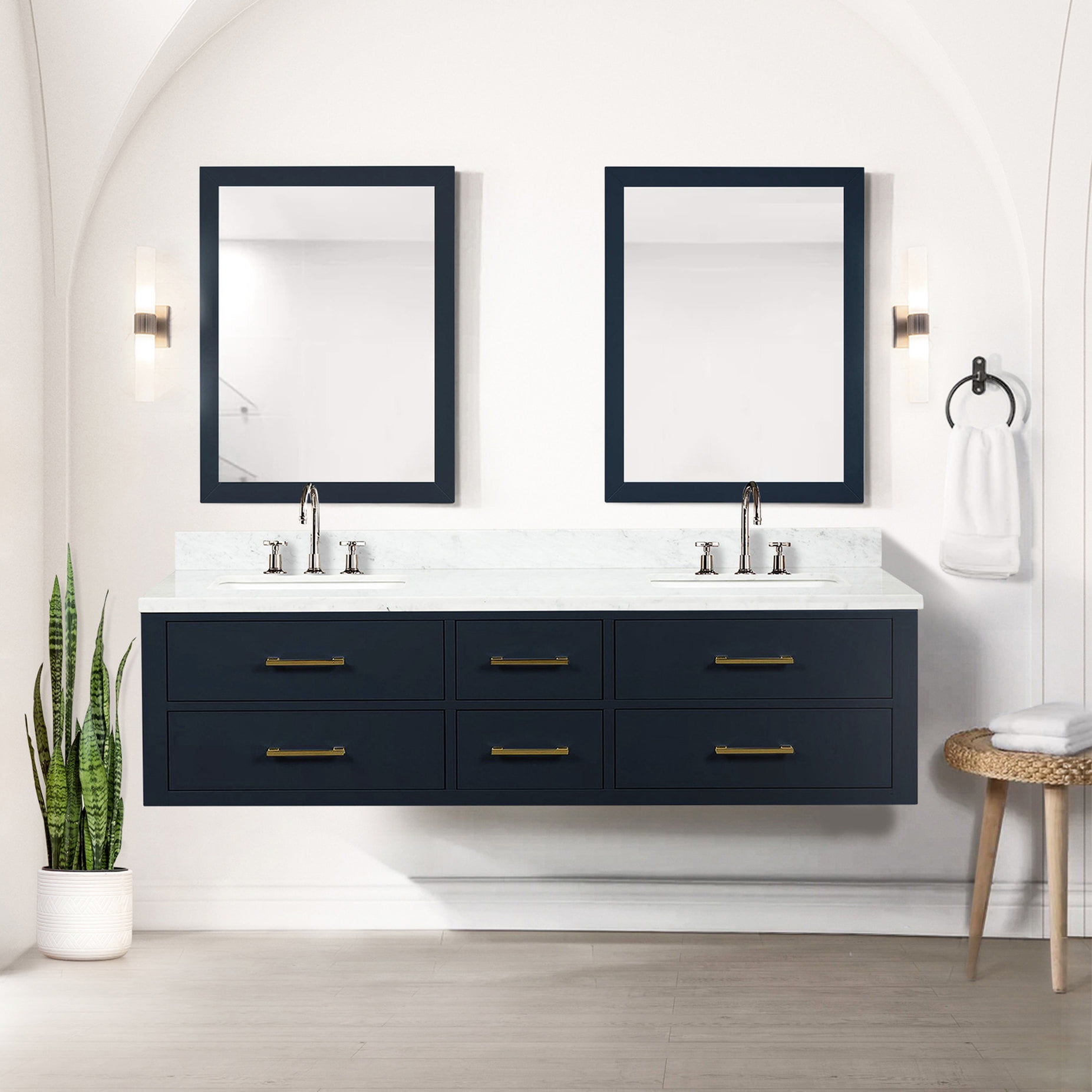 Blue Wood Double Sink Vanity | MDF Filler & Quick Setup | Small ...
