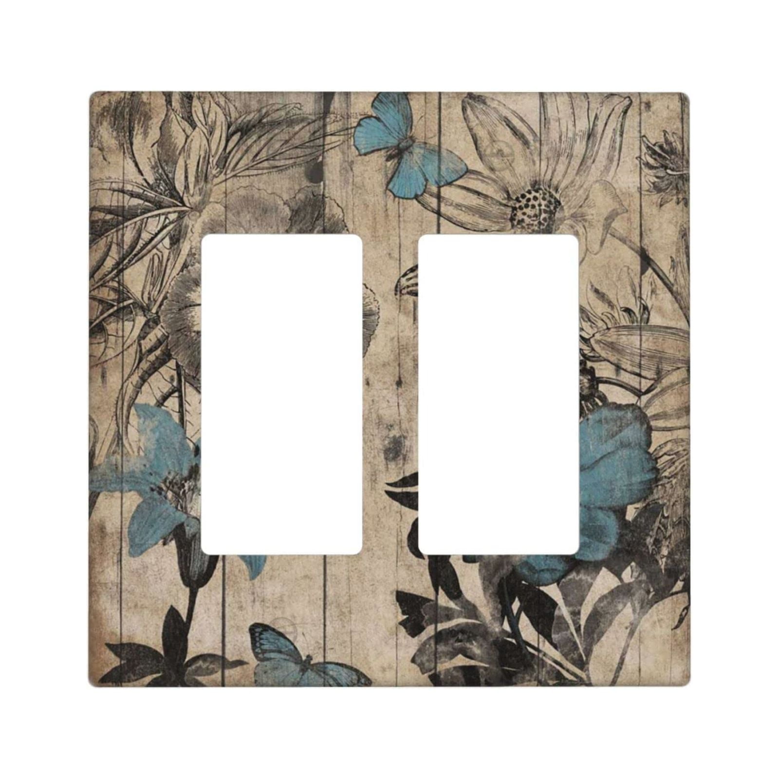 Blue Wood Floral Decorative Wall Plate Light Switch Cover Electrical ...