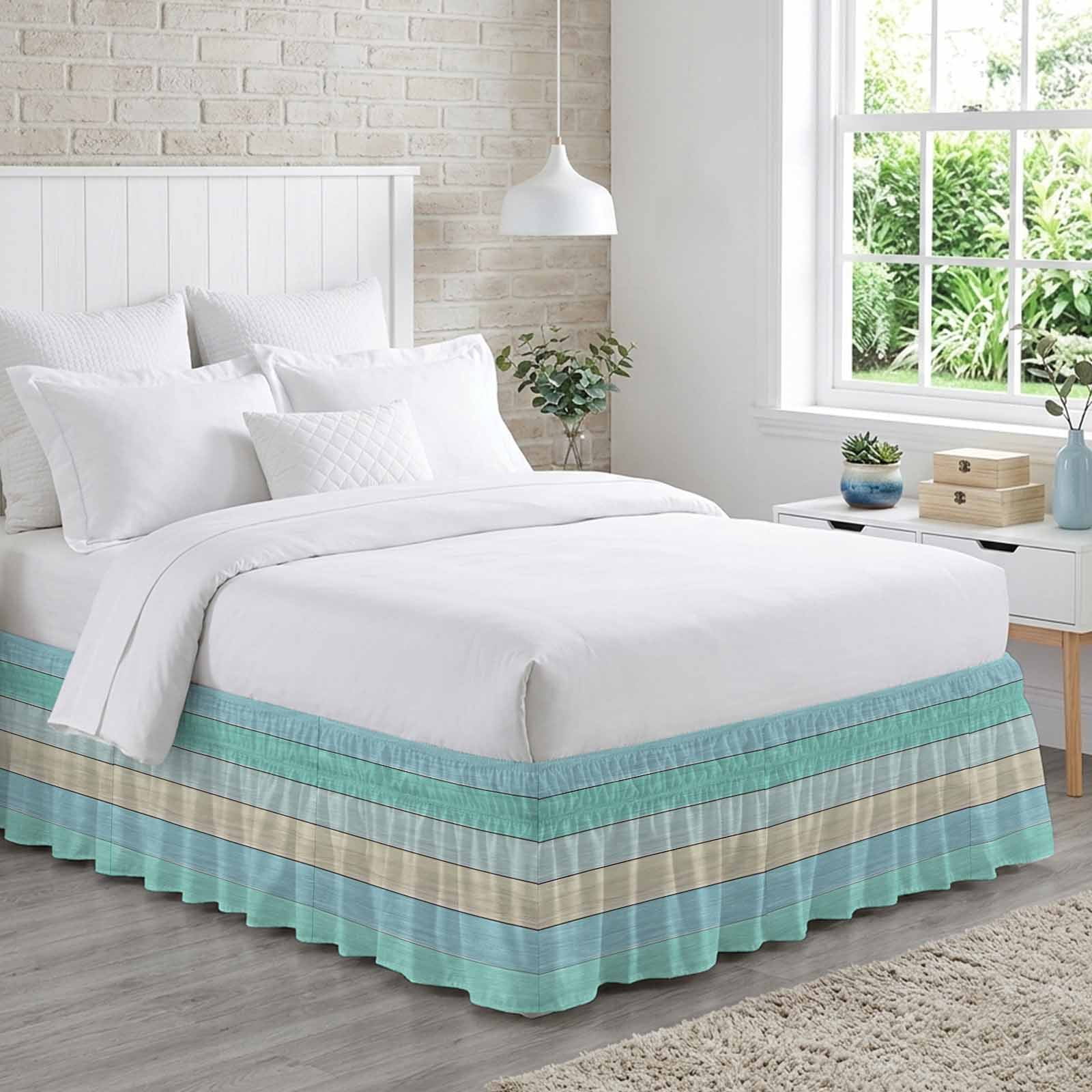 Blue Wood Grain Bed Skirt Queen Size 18 Inch Drop, Country Blue Green ...