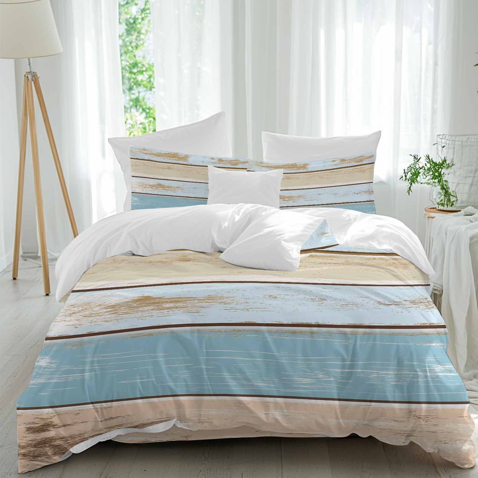 Blue Wood Grain Comforter Set Twin Size, Rustic Farmhouse Retro ...