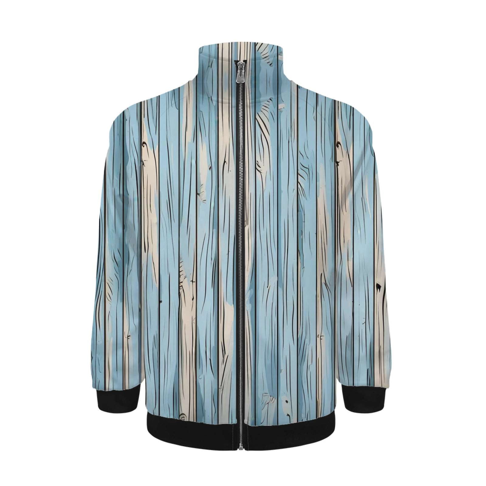 Blue Wood Grain Pattern Jacket Men's Street Cool Long Sleeves Coat ...