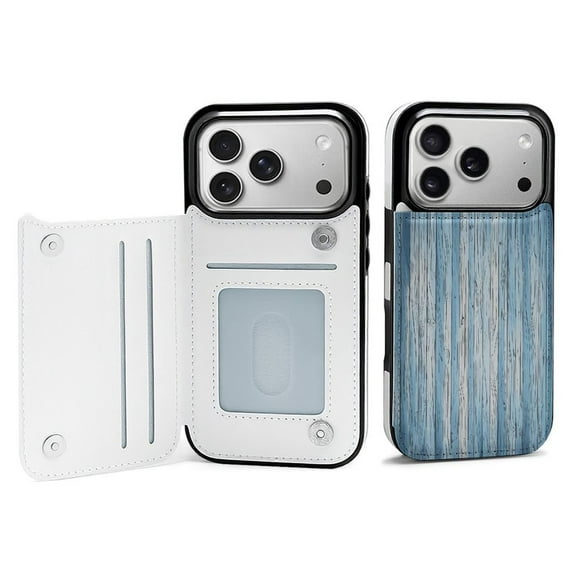 Blue Wood Grain Pattern Leather Wallet Case for iPhone 14 Pro Wallet ...