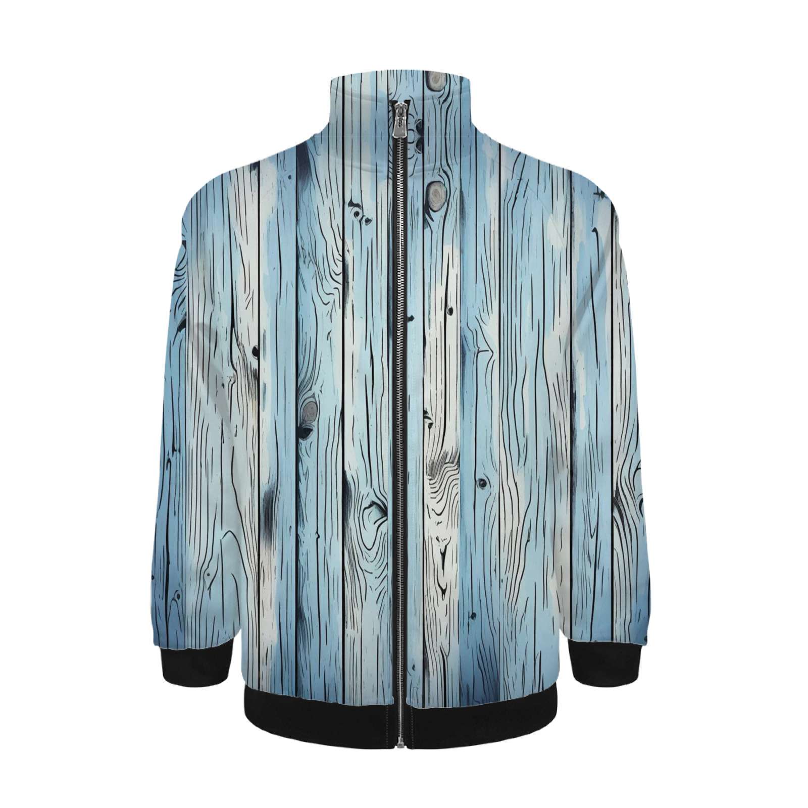 Blue Wood Grain Print Jacket Men's Street Cool Long Sleeves Coat ...