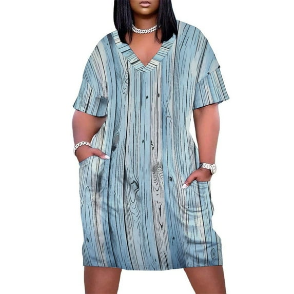 Blue Wood Grain Print Loose Pocket Dress Dresses Summer Summer Dresses ...
