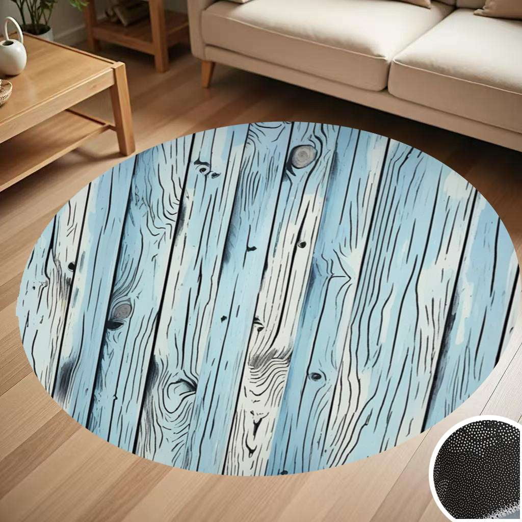 Blue Wood Grain Print Round Carpet Living Room Bedroom Home Decoration ...