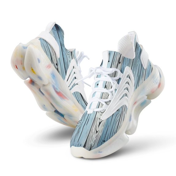 Blue Wood Grain Print Walking Shoes for Men Woman Lightweight Tennis ...
