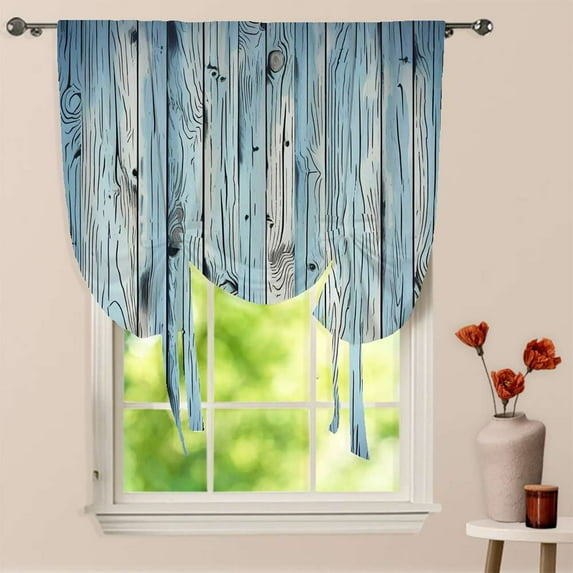 Blue Wood Grain Print Window Curtain for Living Room Roman Curtain ...