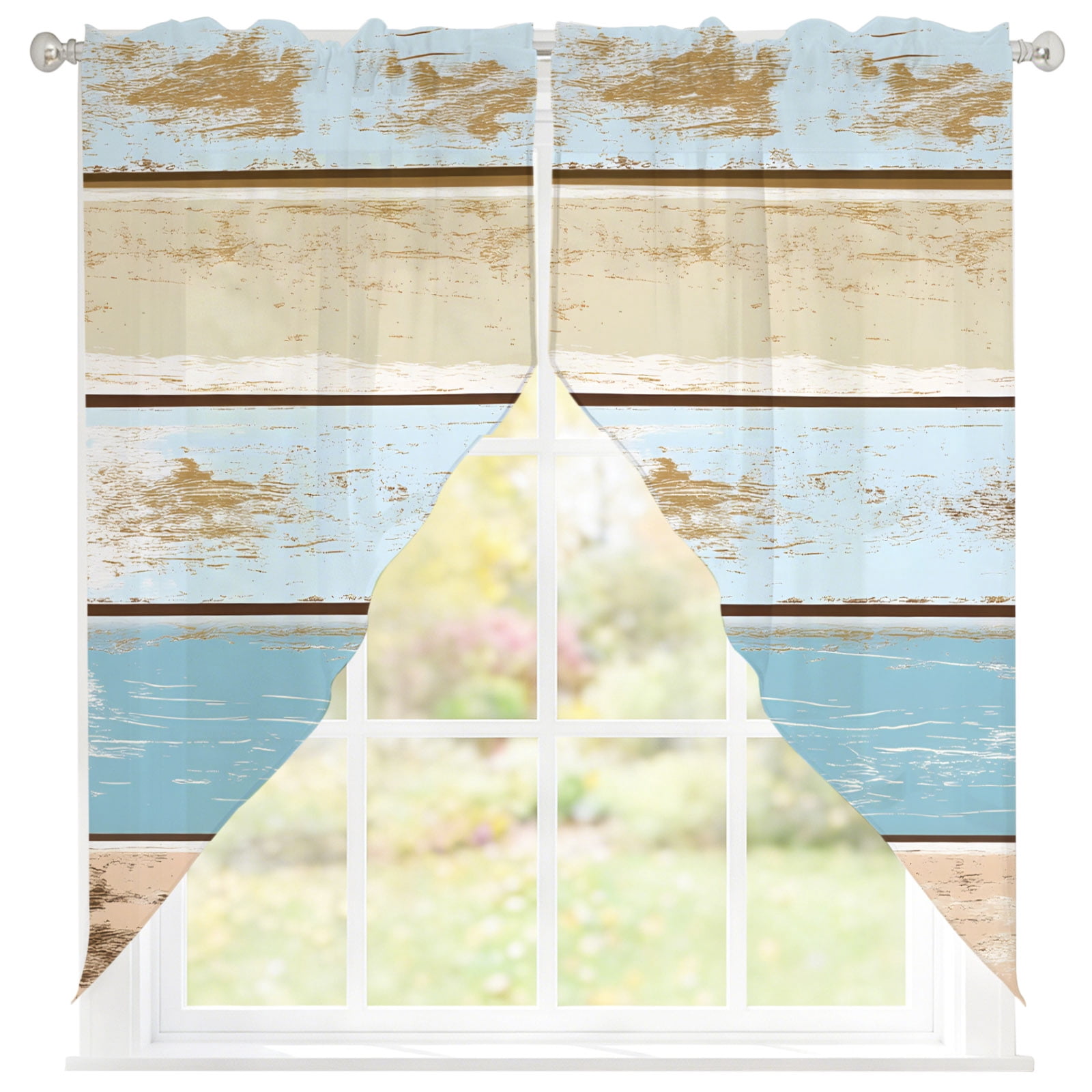 Blue Wood Grain Sheer Curtains Swag Valances for Windows Rustic ...