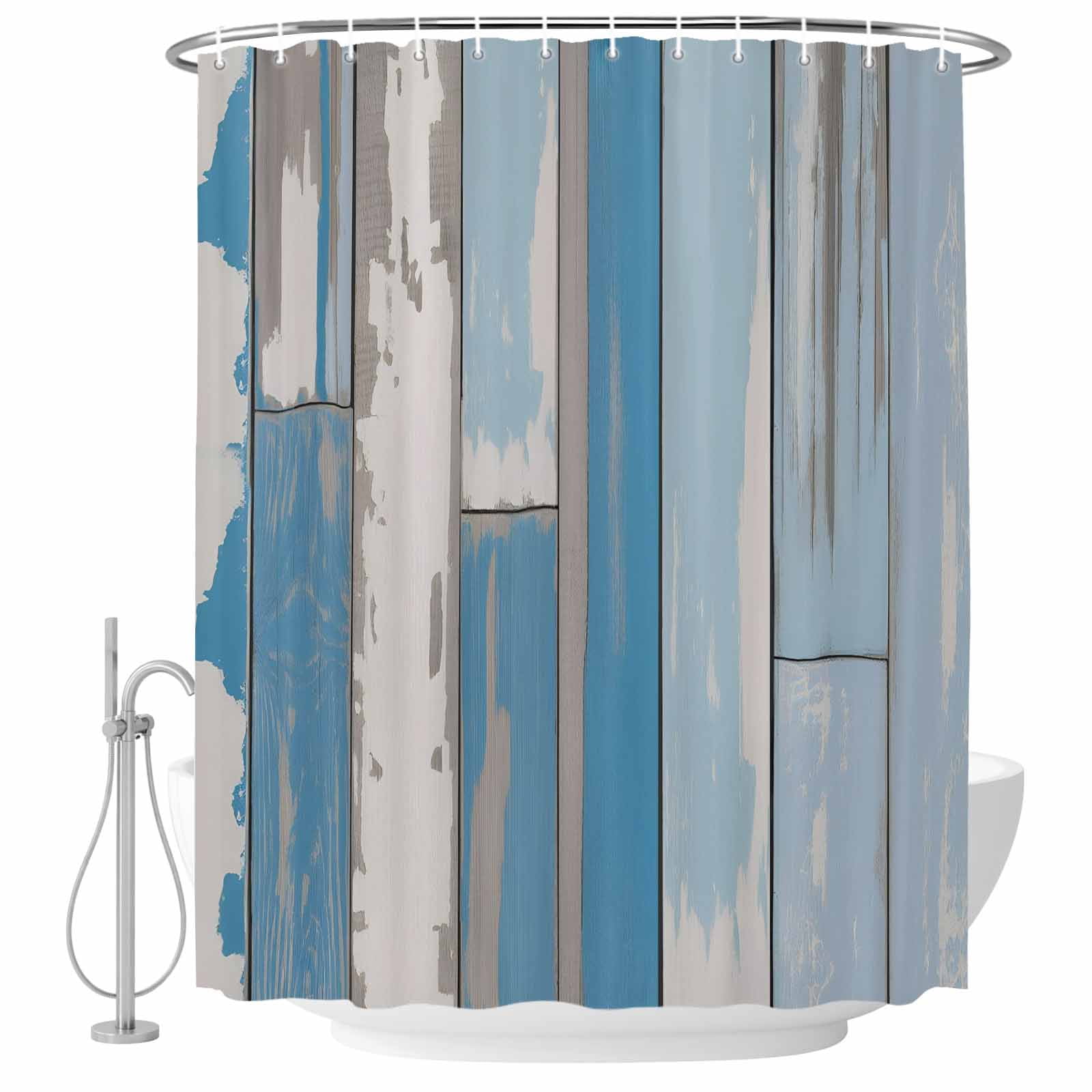 Blue Wood Grain Shower Curtain, Waterproof Shower Curtains for Bathroom ...