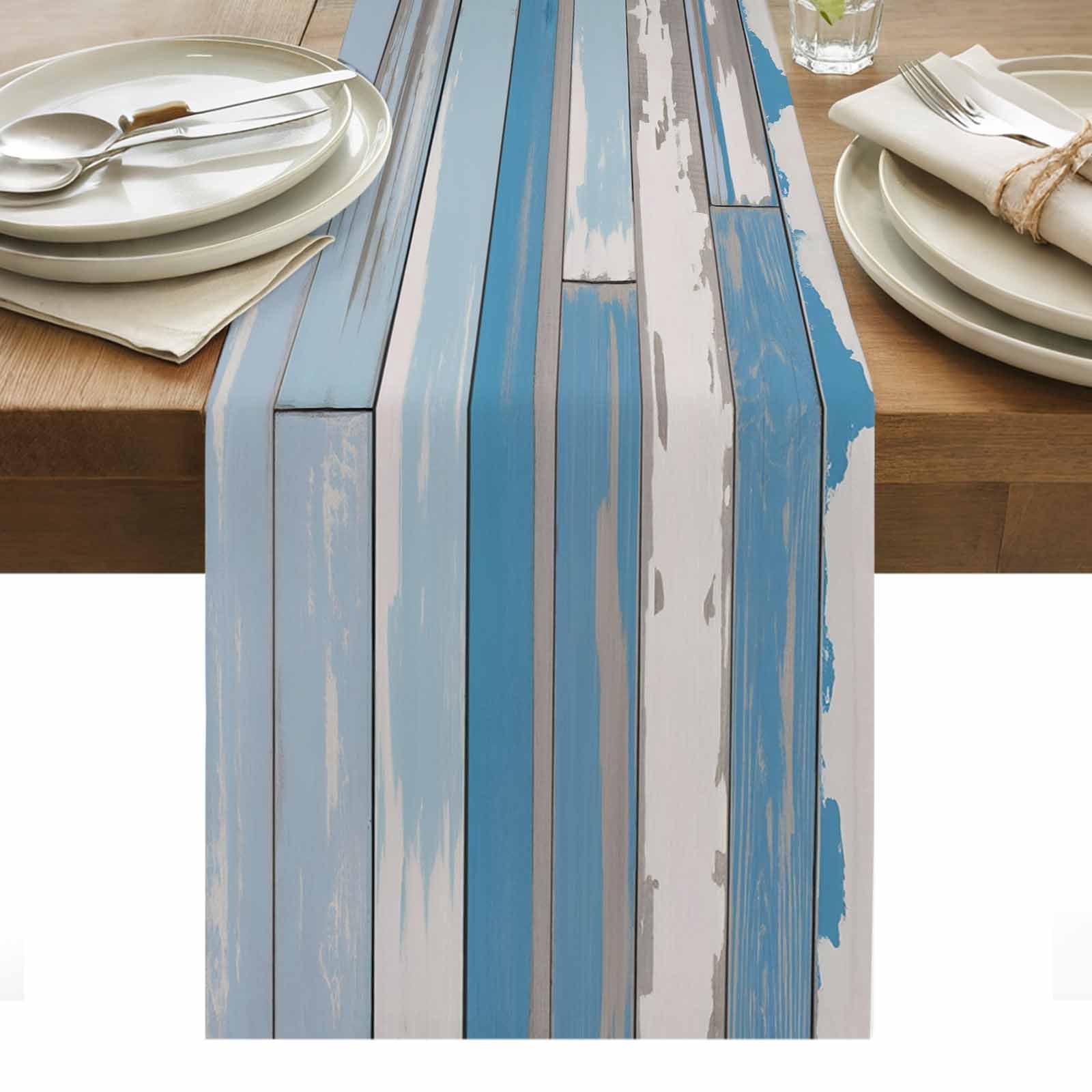 Blue Wood Grain Table Runner - 36 Inch Long, Kitchen Dining Table ...