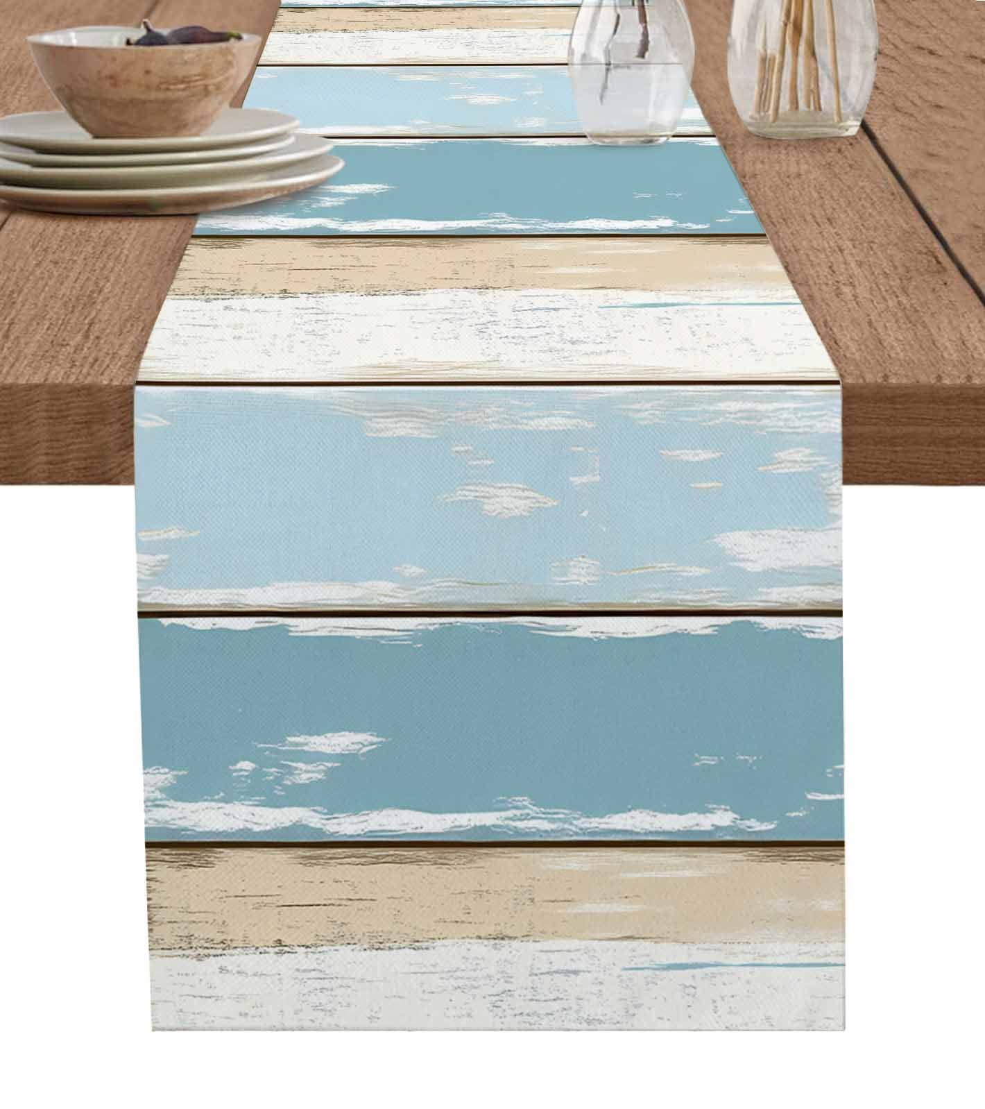 Blue Wood Grain Table Runner 90 Inches, Farmhouse Vintage Shabby ...
