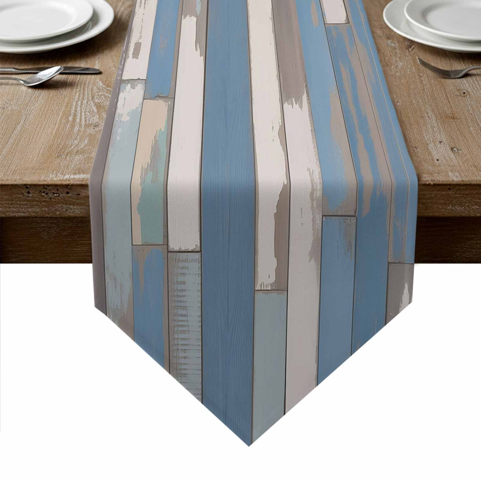 Blue Wood Grain Table Runner Linen Burlap Table Runner 60 Inches Long ...