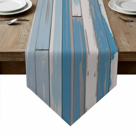 Blue Wood Grain Table Runner Linen Burlap Table Runner 70 Inches Long ...