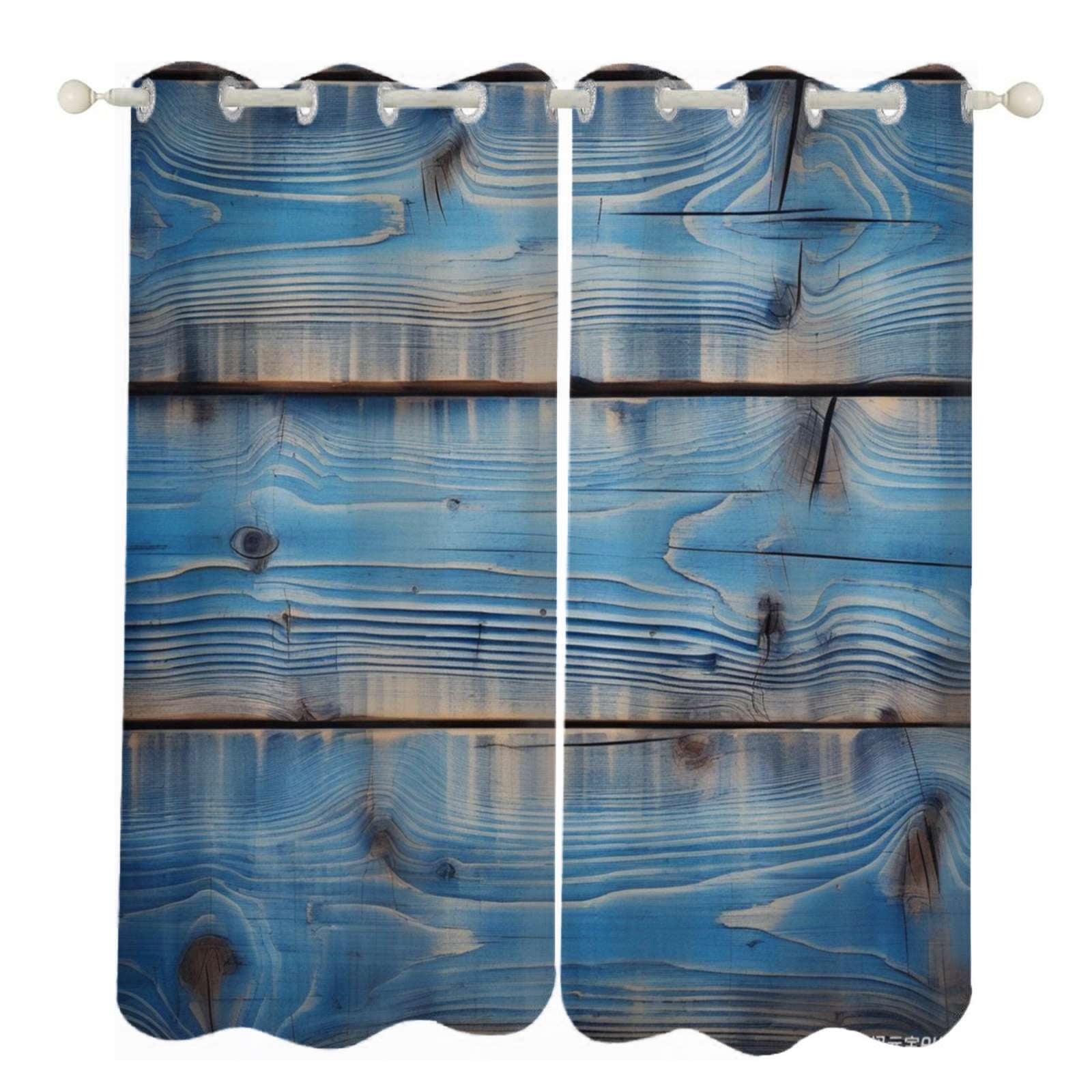 Blue Wood Grain Texture Sunshade Curtains Home Bedroom Living Room ...