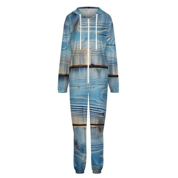 Blue Wood Grain Texture Unisex Adult Onesie Pajamas with Pockets for ...