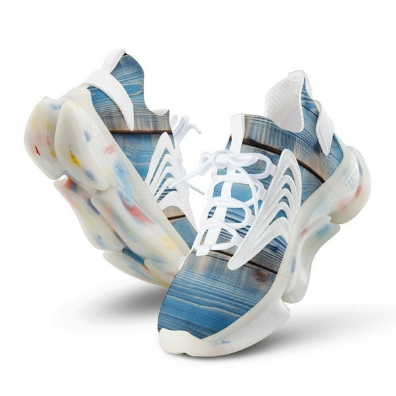 Blue Wood Grain Texture Walking Shoes for Men Woman Lightweight Tennis ...