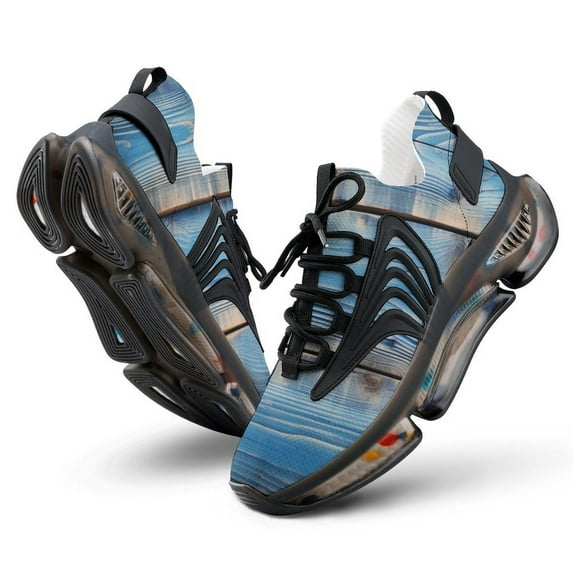 Blue Wood Grain Texture Walking Shoes for Men Woman Lightweight Tennis ...