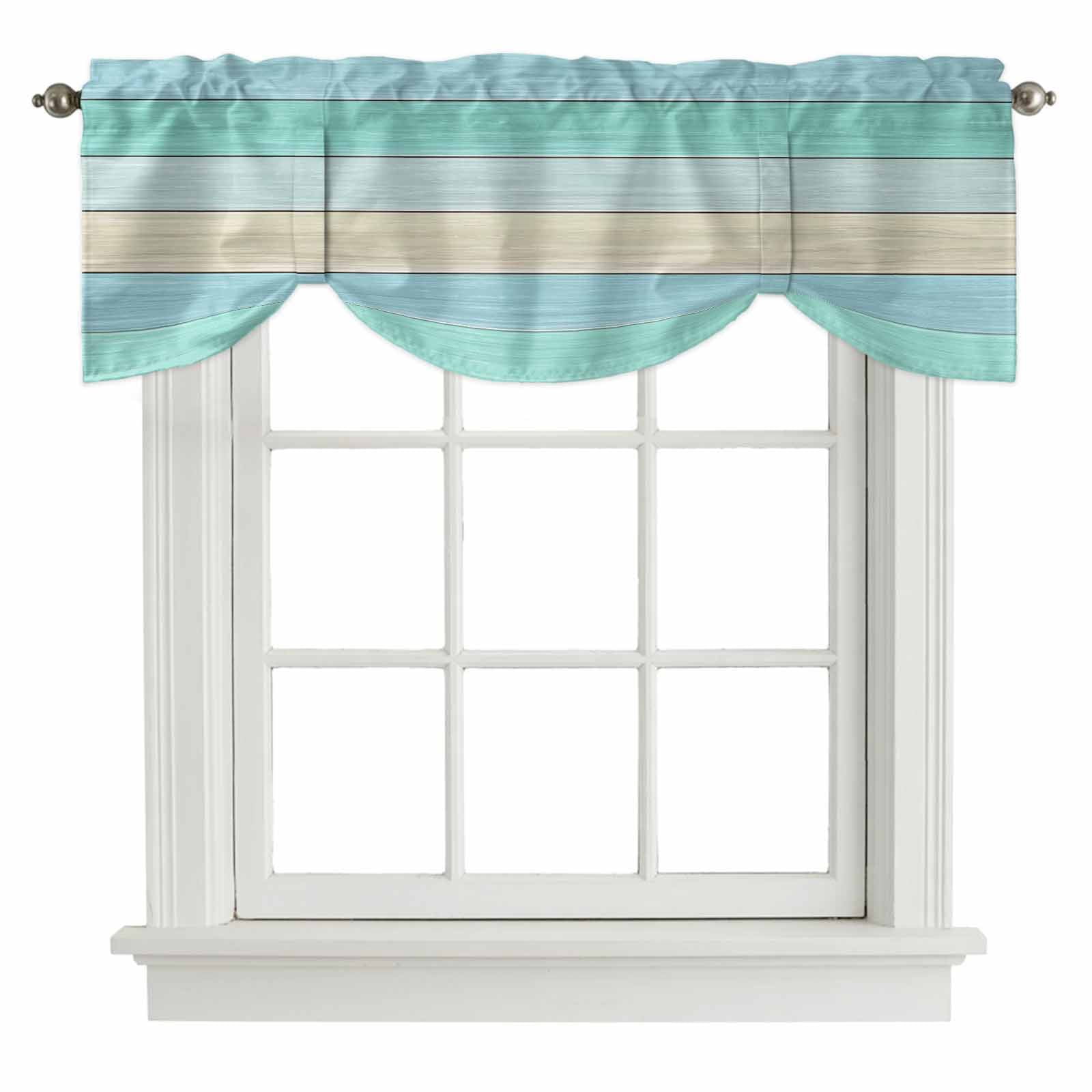 Blue Wood Grain Tie Up Valance Curtains Country Blue Green Gradient ...