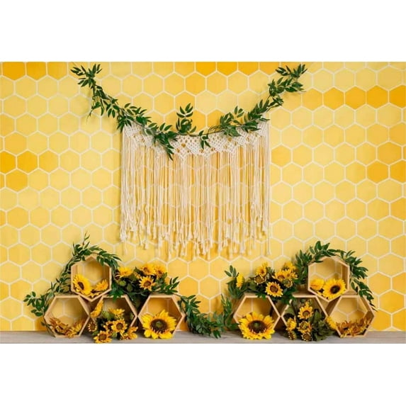 Blue Wood Photography Backdrop Spring Theme Yellow White Flower Plank ...