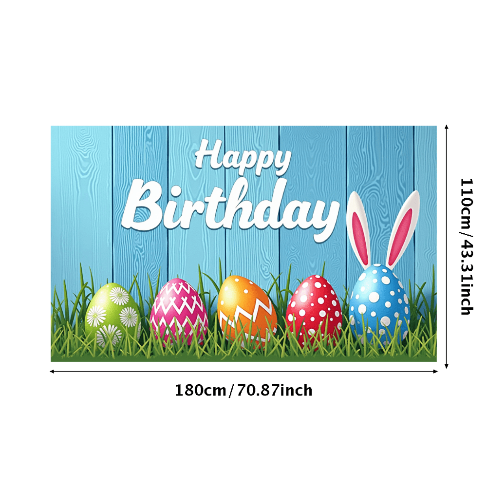 Blue Wood Plank Background Happy Birthday Banner with Bunny Ears and ...