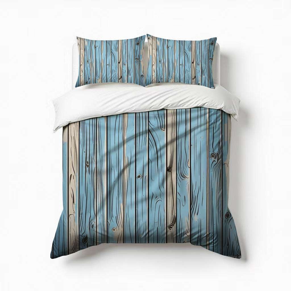Blue Wood Plank Texture Bedding Set 3 Pcs Soft Microfiber Quilt Cover ...