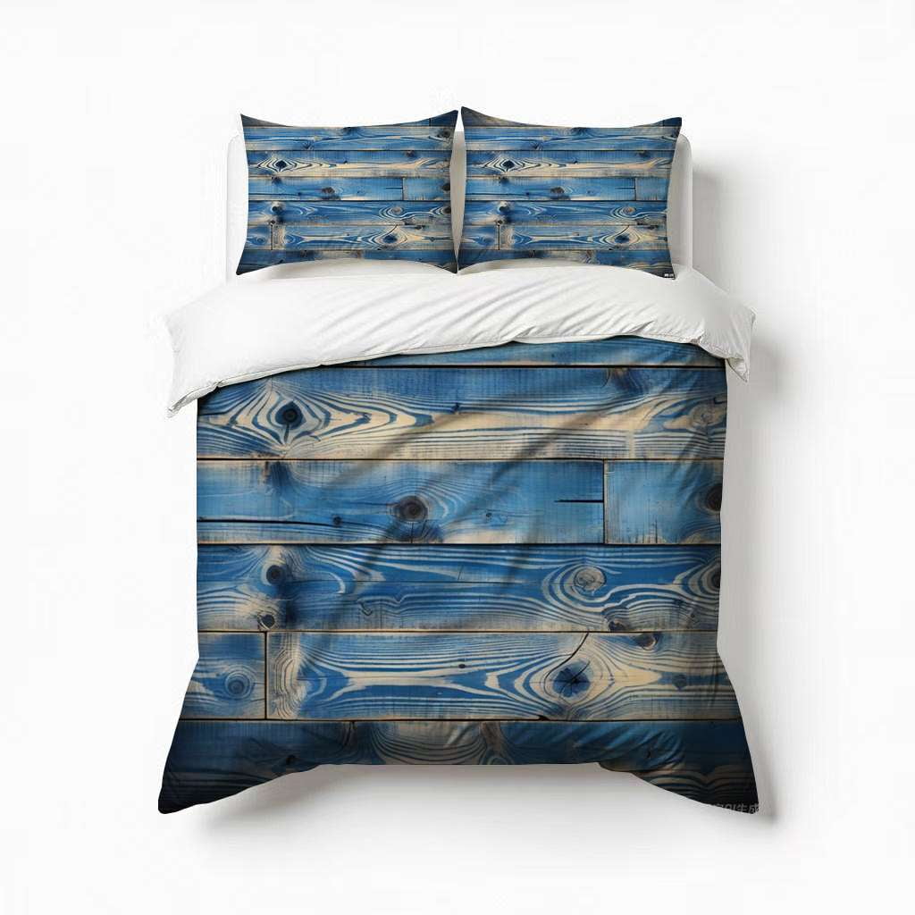 Blue Wood Plank Texture Bedding Set 3 Pcs Soft Microfiber Quilt Cover ...