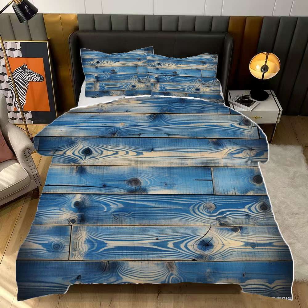 Blue Wood Plank Texture Comforter Set Full Size Bedding Set For Travl ...