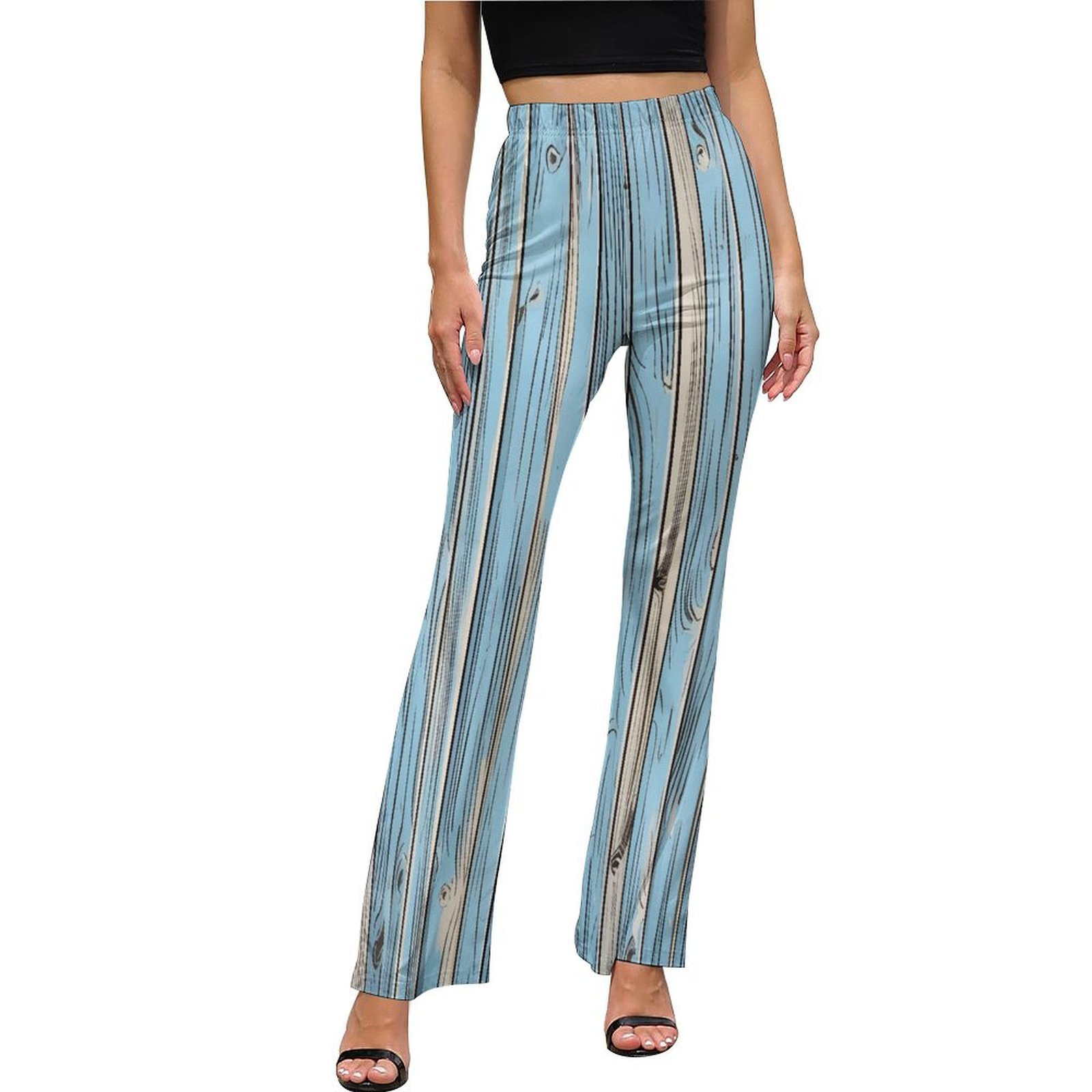 Blue Wood Plank Texture High Waisted Casual Flared Trousers Summer Home ...