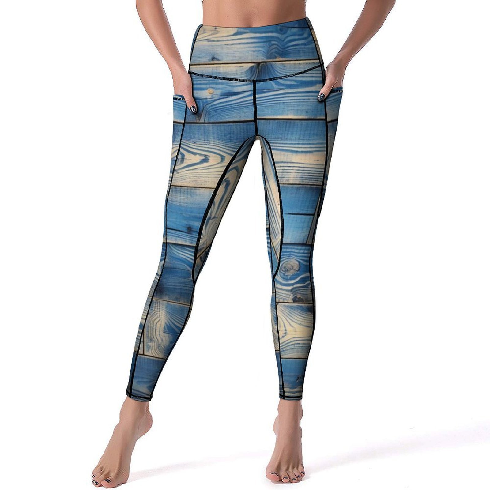 Blue Wood Plank Texture Leggings Fitness Gym Yoga Pants High Waist ...