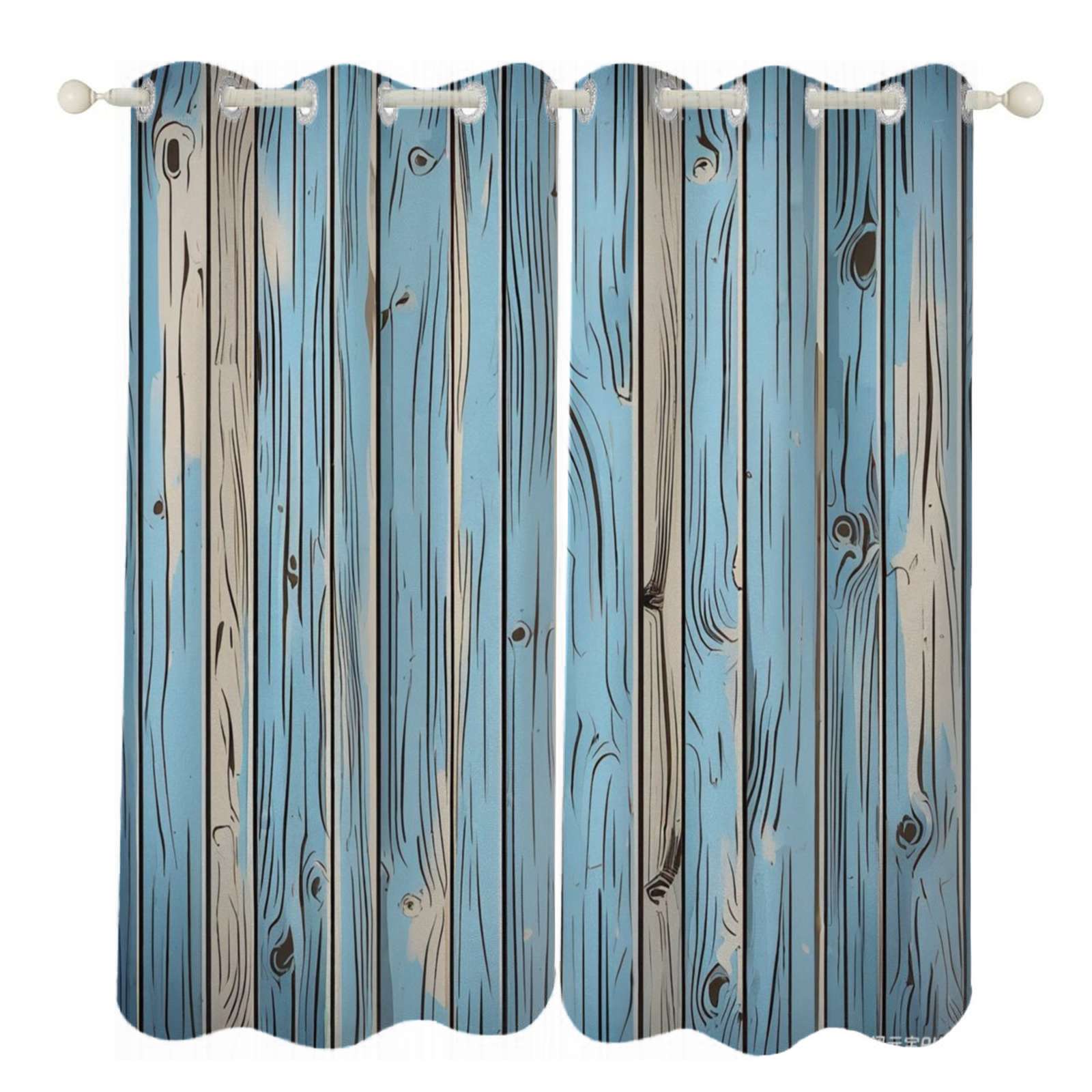 Blue Wood Plank Texture Sunshade Curtains Home Bedroom Living Room ...