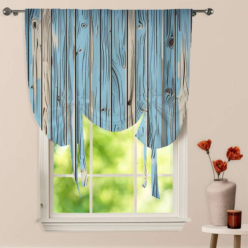 Blue Wood Plank Texture Window Curtain for Living Room Roman Curtain ...