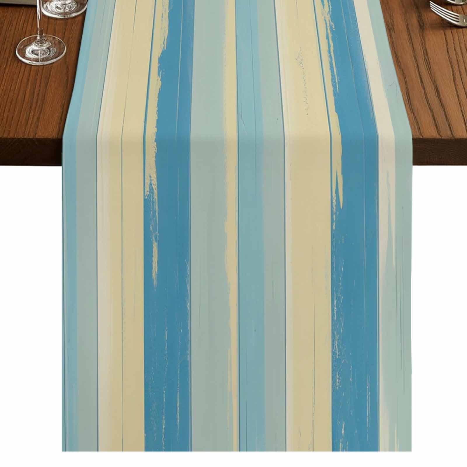 Blue Wood Planks 90 Inch Table Runner, Gradient Wooden Grain Abstract ...