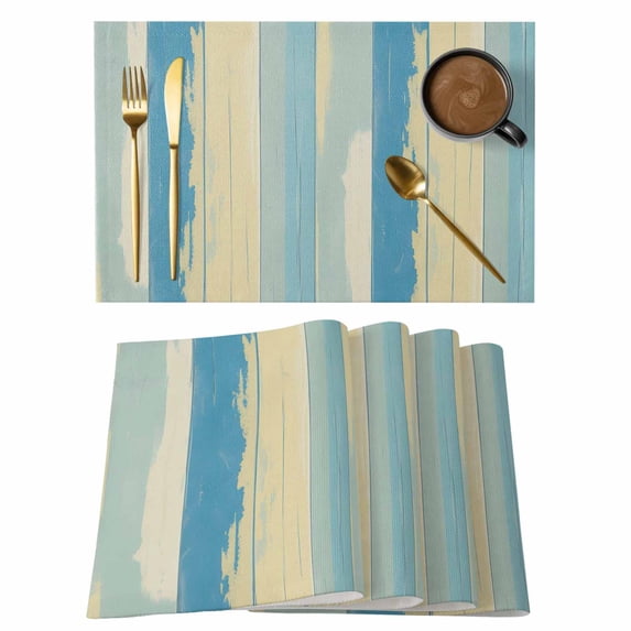 Blue Wood Planks Placemats Set of 4, Gradient Wooden Grain Abstract ...