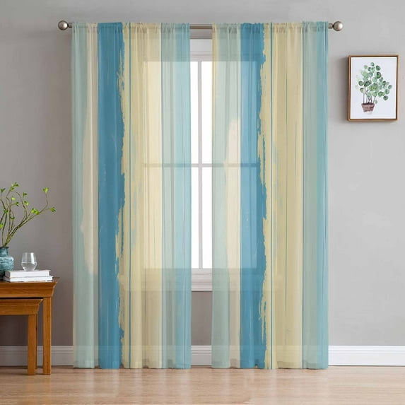 Blue Wood Planks Sheer Curtains 96 Inches Long 2 Panels Set, Window ...