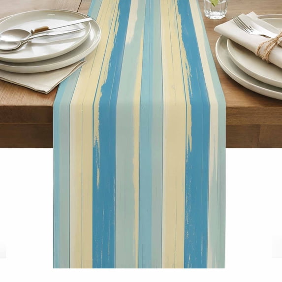 Blue Wood Planks Table Runner - 120 Inch Long, Kitchen Dining Table ...