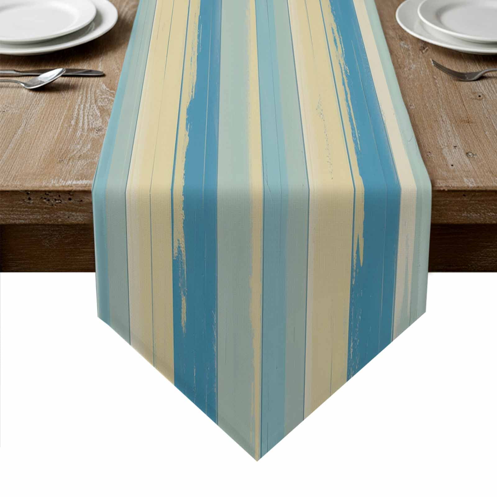 Blue Wood Planks Table Runner Linen Burlap Table Runner 108 Inches Long ...
