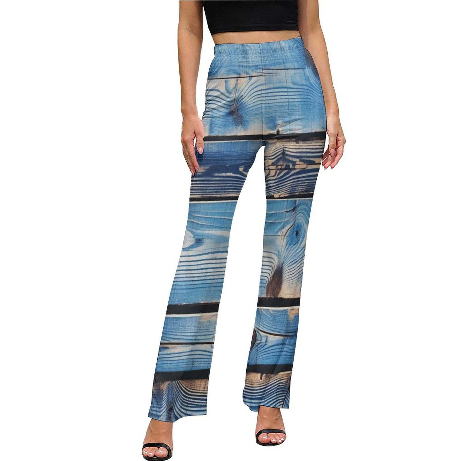 Blue Wood Planks Texture High Waisted Casual Flared Trousers Summer ...