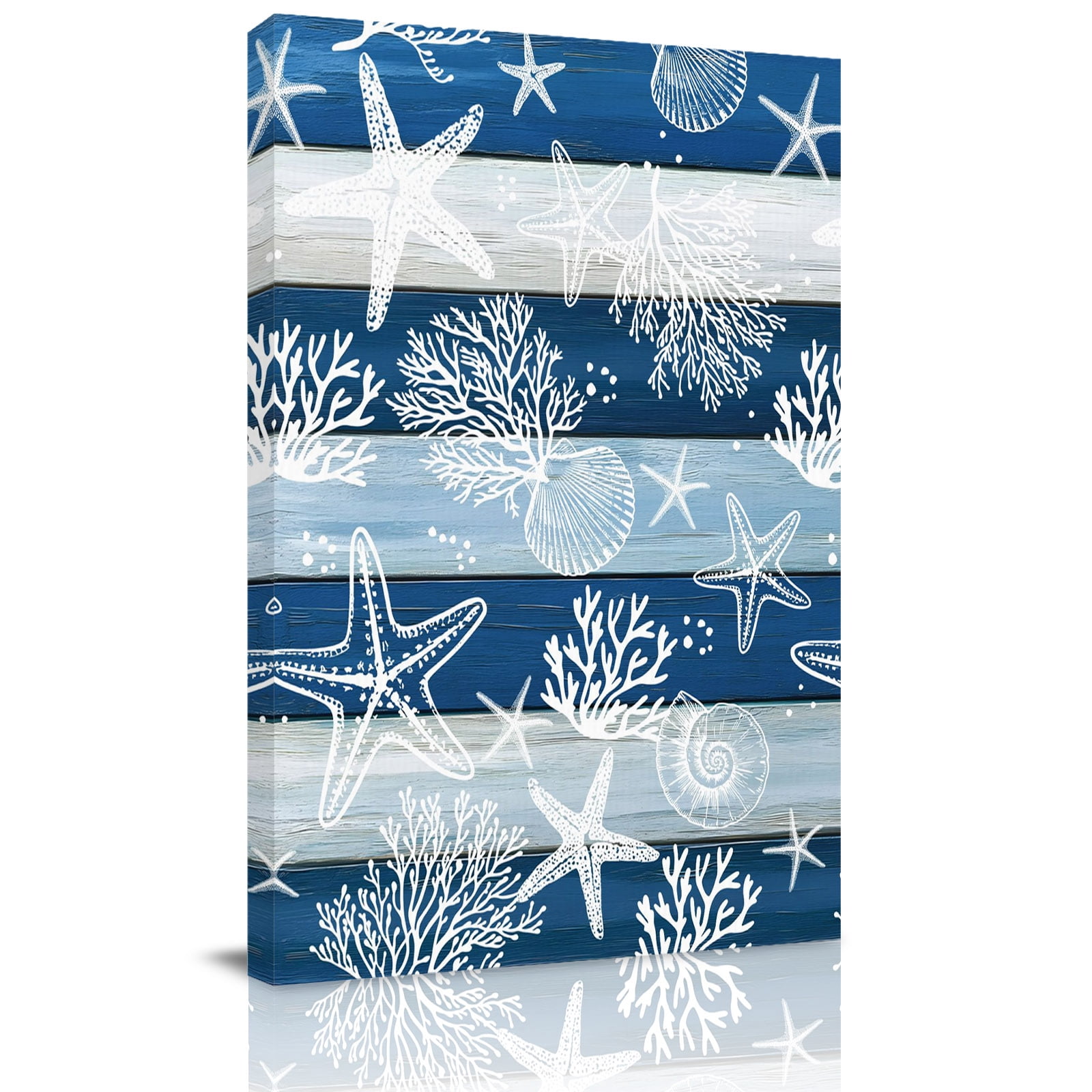Blue Wood Striped Canvas Wall Art for Living Room, Nautical Starfish ...