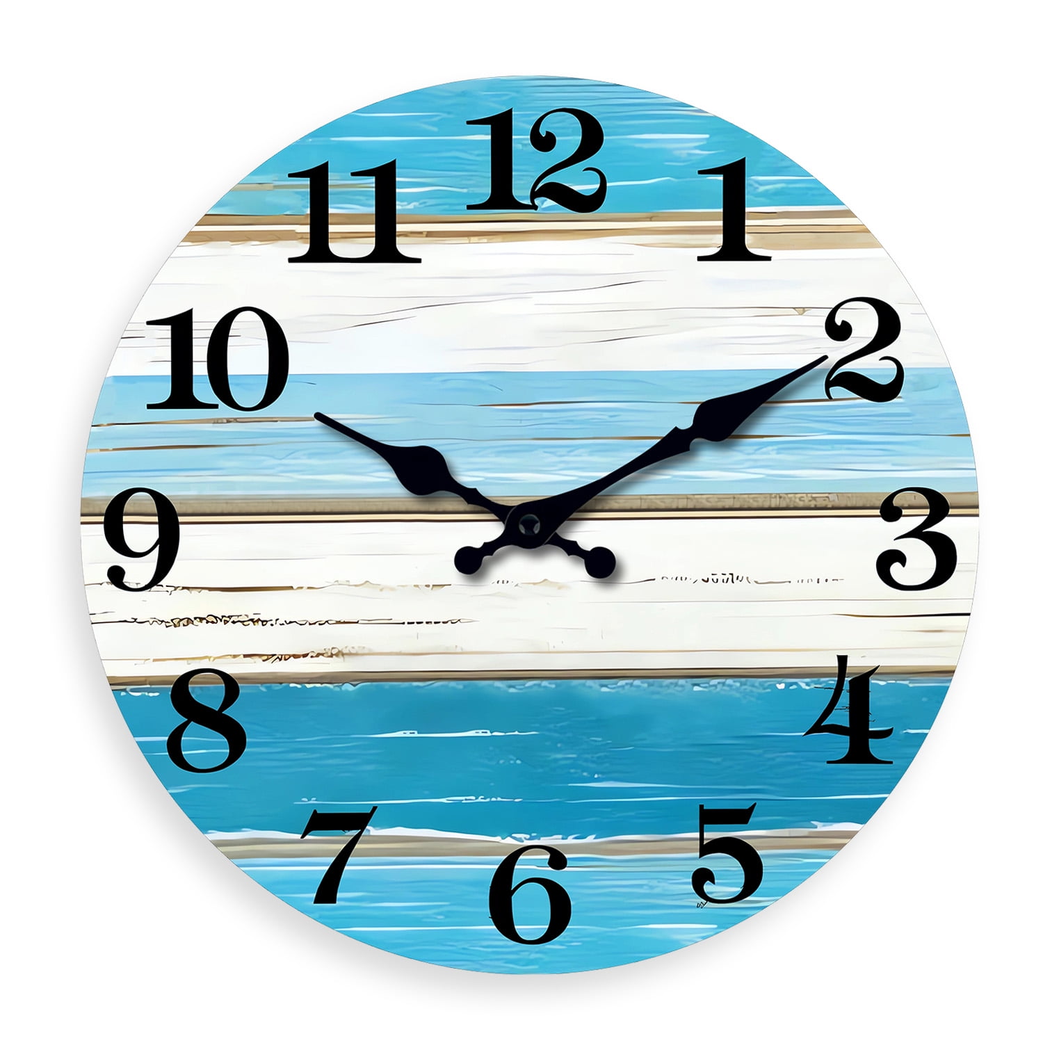 Blue Wood Wall Clock Decor 12 Inch Rustic Wall Clocks Battery Operated ...
