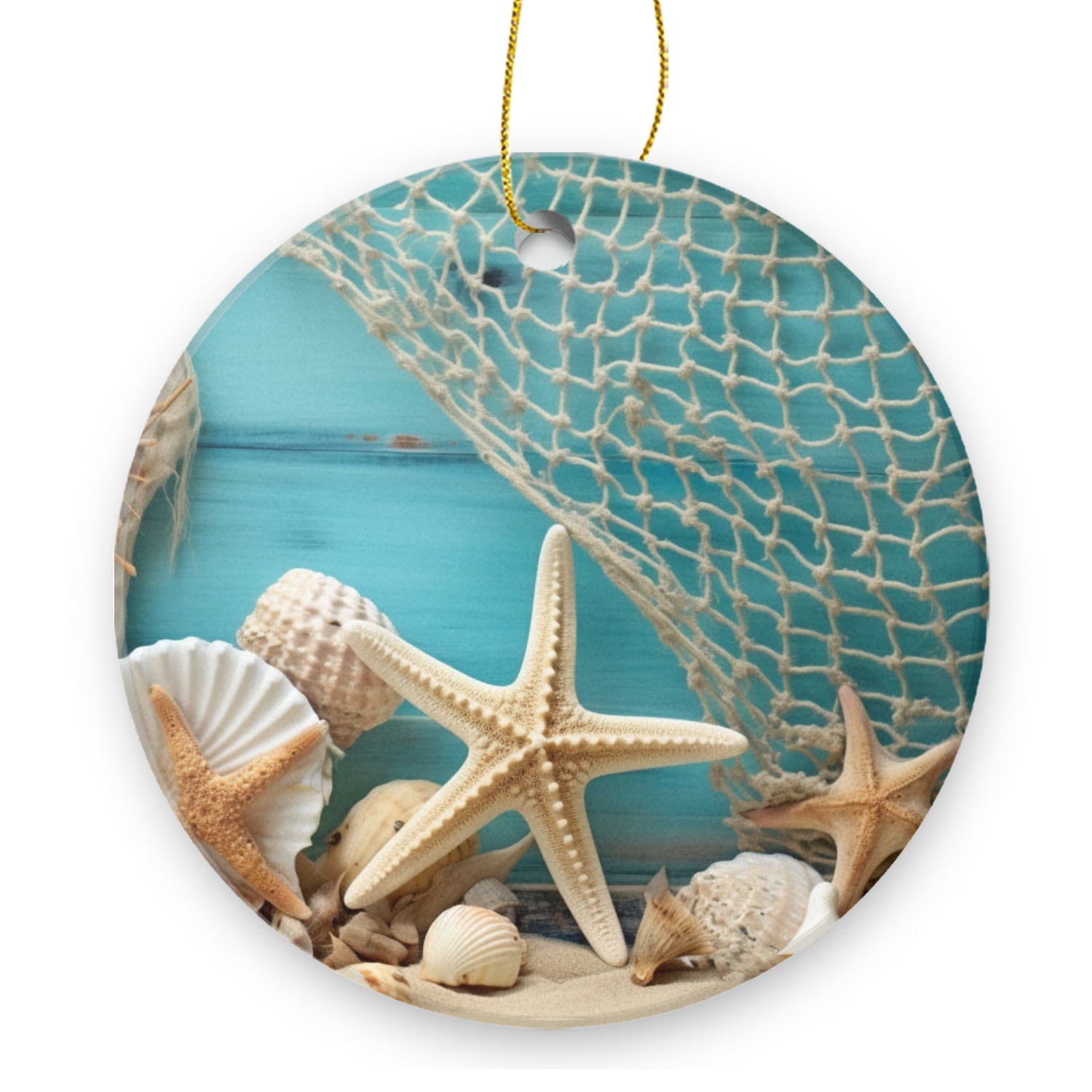 Blue Wooden Background With White Fishing Nets And Sand - Christmas ...