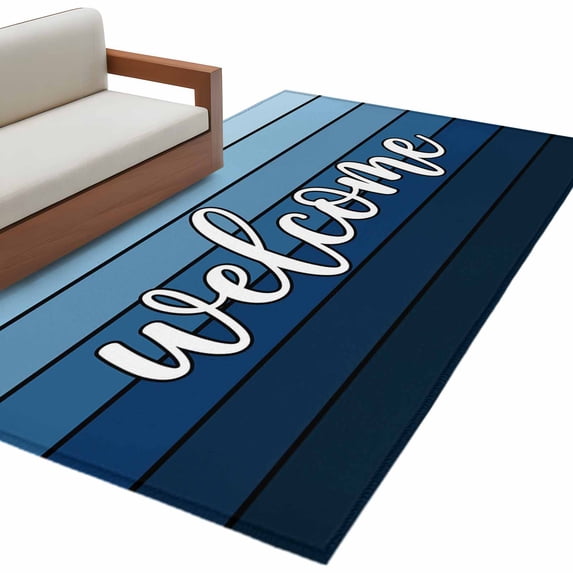 Blue Wooden Grain Area Rug 4x6 Washable Rug Non Slip Gradient Farmhouse ...