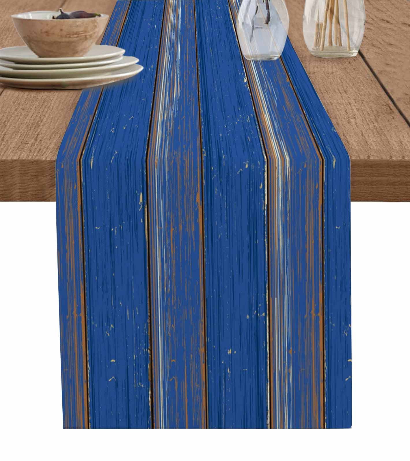 Blue Wooden Grain Burlap Cotton Table Runner 13x72 Inches Long ...