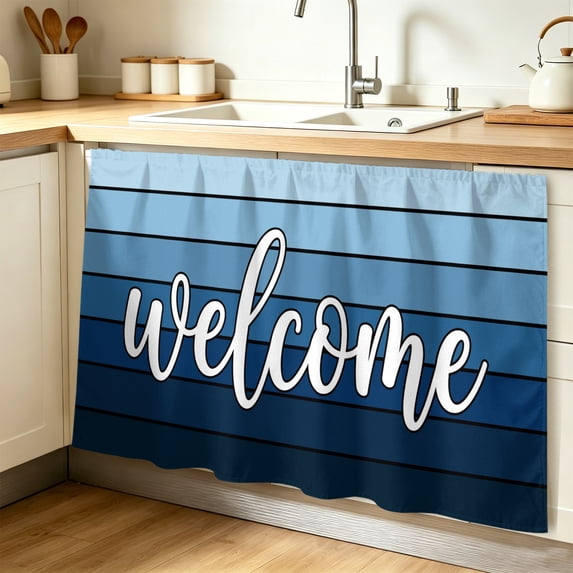 Blue Wooden Grain Cabinet Curtains for Shelves, Gradient Farmhouse Wood ...