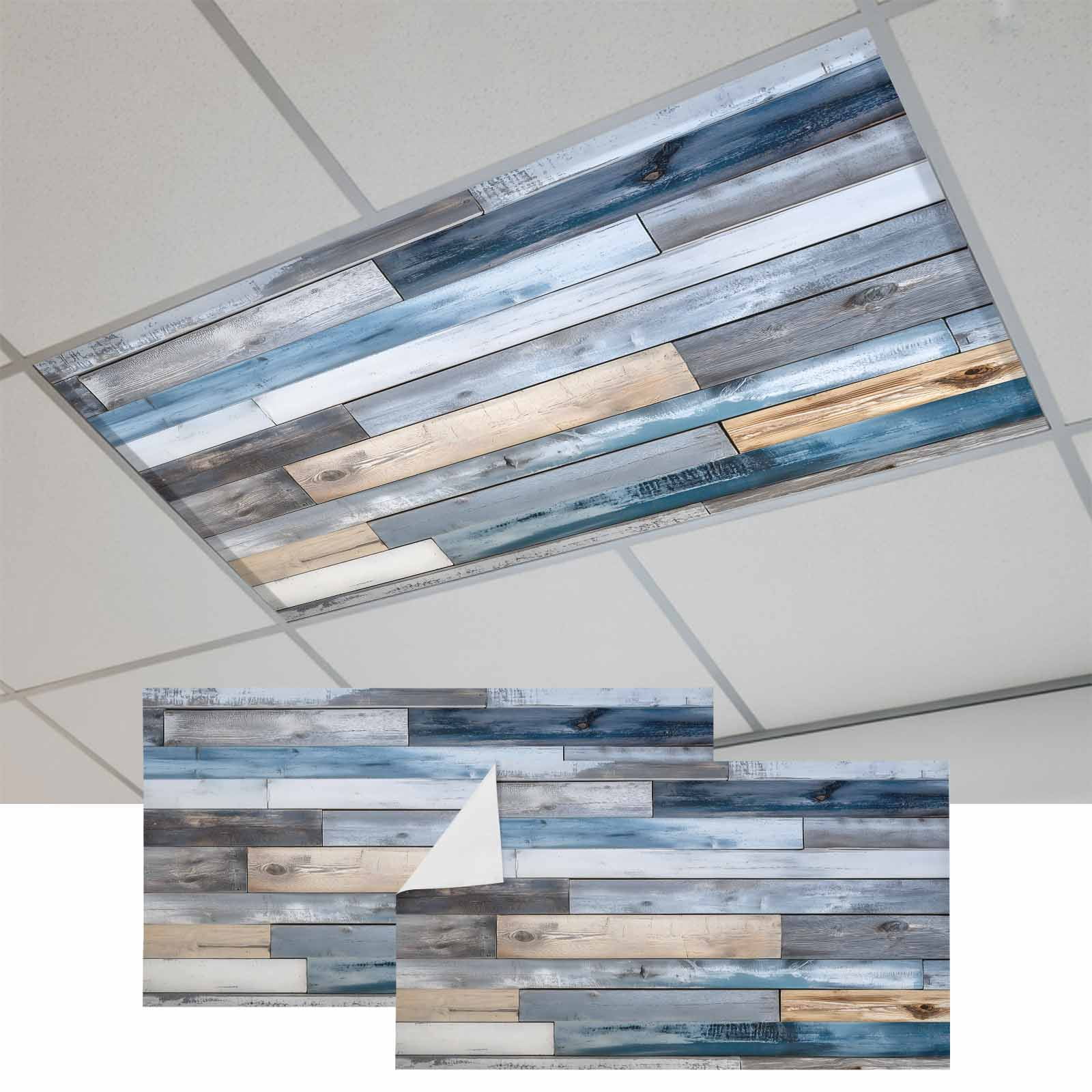 Blue Wooden Grain Magnetic Fluorescent Light Covers for Ceiling Lights ...